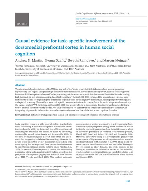 Pdf Causal Evidence For Task Specific Involvement Of The Dorsomedial Prefrontal Cortex In