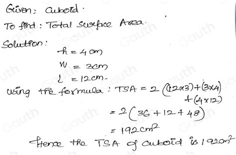 Solved Formulas A L W Find The Total Surface Area Of The Figure Surface Area Cm Algebra