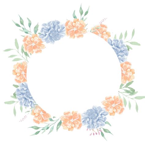 파란색과 주황색 수채화 로맨틱 꽃 화환 웨딩 화환 수채화 꽃 Png 일러스트 및 Psd 이미지 무료 다운로드 Pngtree