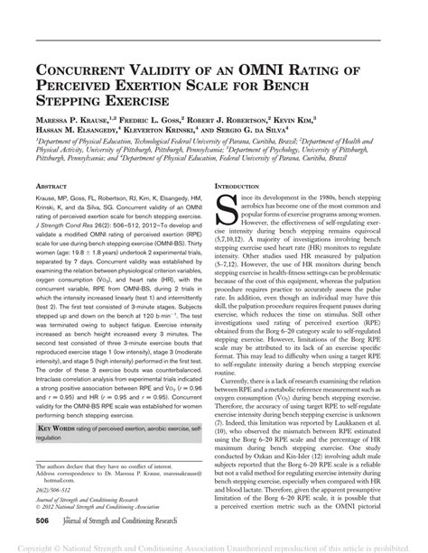Pdf Concurrent Validity Of An Omni Rating Of Perceived Exertion Scale For Bench Stepping Exercise