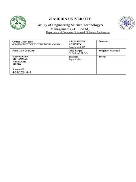 oop assignment 2 pdf