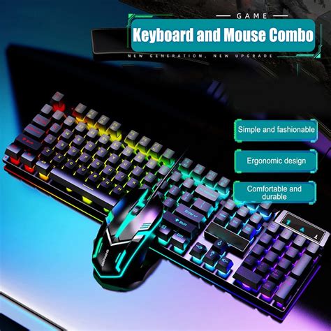 GOWENIC Mechanical Gaming Keyboard And Mouse Rainbow LED Backlit 104 Keys PC Gaming Wired