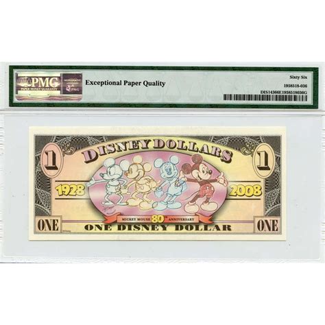 2008 $1 Disney Dollar Mickey 80th Anniv DIS143 PMG Gem 66 EPQ at the best price