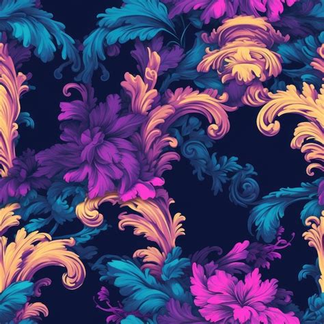 Premium Photo Rococo Style Synthwave Colour Pallette Seamless Pattern Ai Generated
