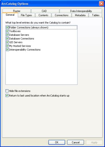 Using Arccatalog Options—arcmap Documentation