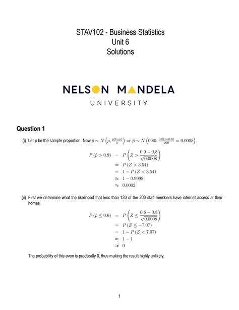 STAV Unit Solutions STAV Business Statistics Unit Solutions Question i Let pˆ be