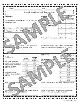 Quadratic Regression Practice Worksheet With Predictions TPT