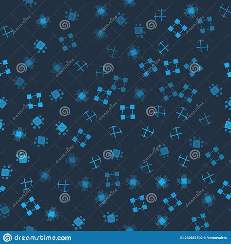 Set Processor Crossed Pickaxe Blockchain Technology And Asic Miner On Seamless Pattern Vector