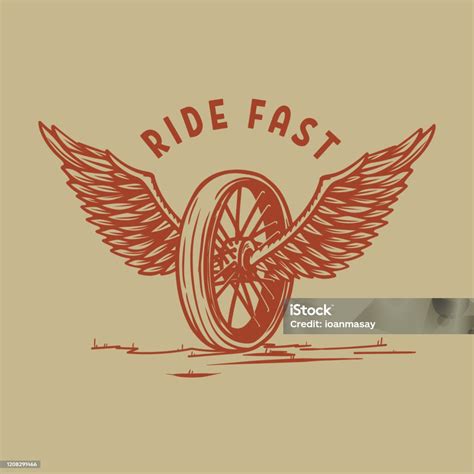 빠른 타고 손으로 그린 날개 달린 바퀴의 그림 라벨 엠블럼 기호 배지에 대한 디자인 요소 벡터 일러스트레이션 Biker Gang