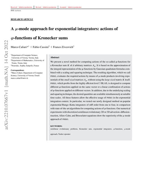 A μ Mode Approach For Exponential Integrators Actions Of φ Functions