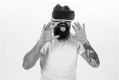 Man With Beard In VR Glasses White Background Virtual Sex Concept Stock Photo Image Of Play