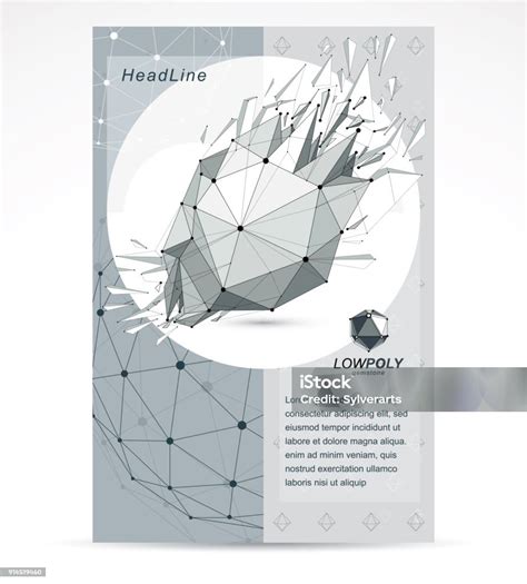 컴퓨터 기술 크리에이 티브 광고 소책자입니다 벡터 추상 흑백 3d 메시 개체 깨진된 굴절 디자인 요소 기술 낮은 폴 리 서식 파일 깨진 0명에 대한 스톡 벡터 아트 및 기타