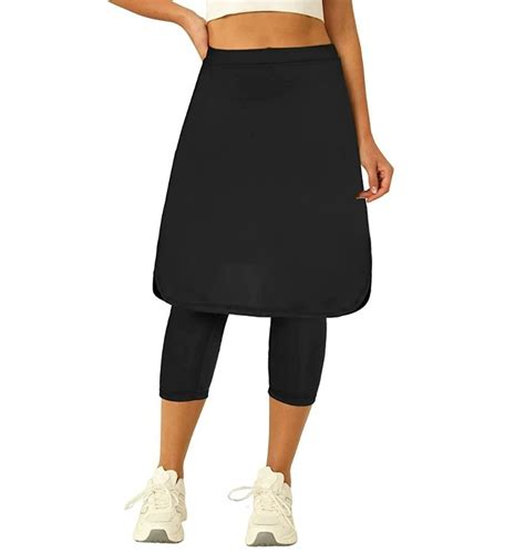 Aurgelmir 여성용 무릎 길이 테니스 스커트 카프리 전체 레깅스 운동 액티브 골프 치마바지 블랙 티몬