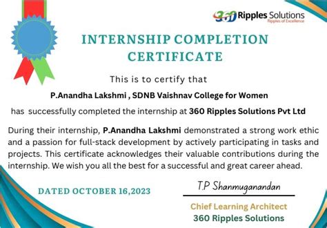 Anandha Lakshmi P On Linkedin I Completed My 3 Months Of Internship