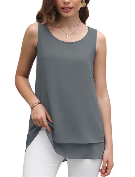 Uvplove Womens Sleeveless Chiffon Tank Top Double Layers Casual Blouse