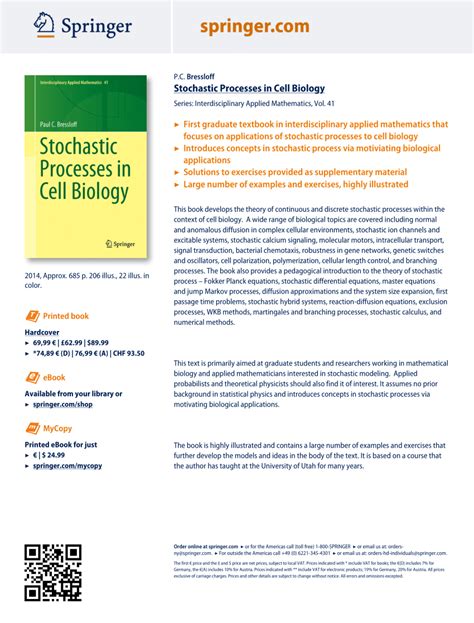 Pdf Stochastic Processes In Cell Biology