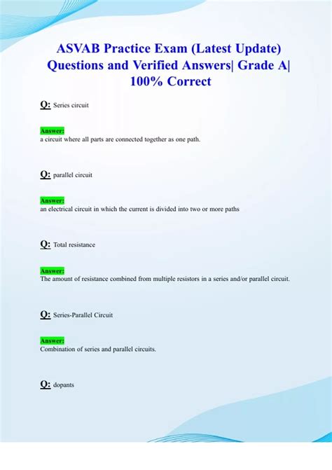 Asvab Practice Exam Latest 2024 2025 Update Questions And Verified Answers Grade A 100