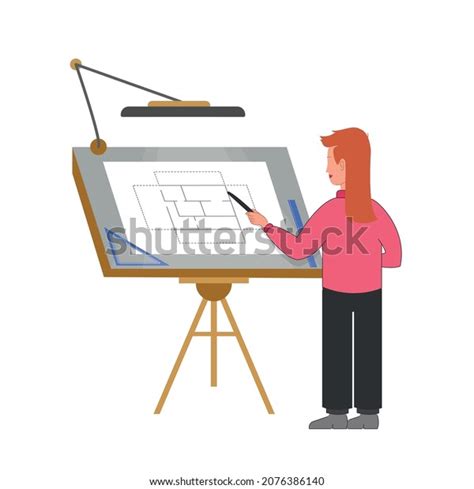 Architect Woman Drawing House Plan เวกเตอรสตอก ปลอดคาลขสทธ Shutterstock