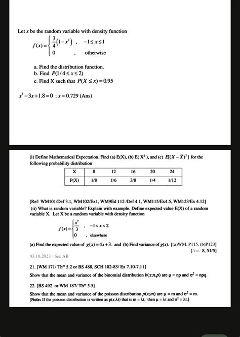 solved let x be the random variable with density function