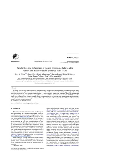 Pdf Similarities And Differences In Motion Processing Between The