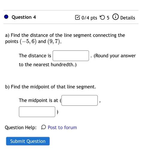 solved find the distance of the line segment connecting the