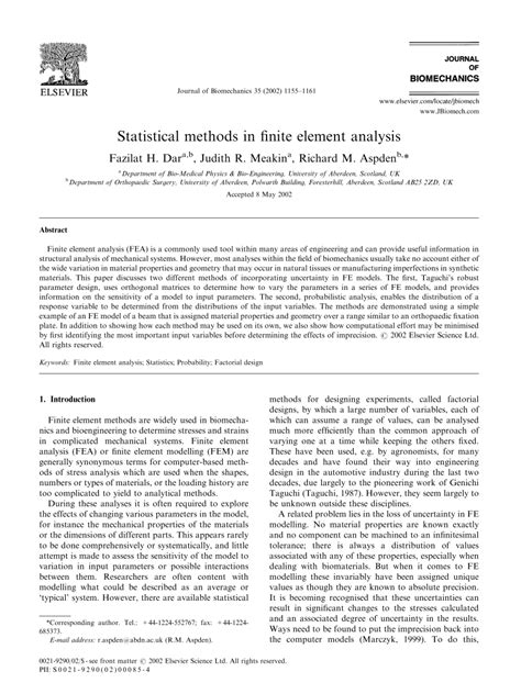 Pdf Statistical Methods In Finite Element Analysis