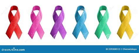 Set With Different Color Ribbons On White Background Banner Design