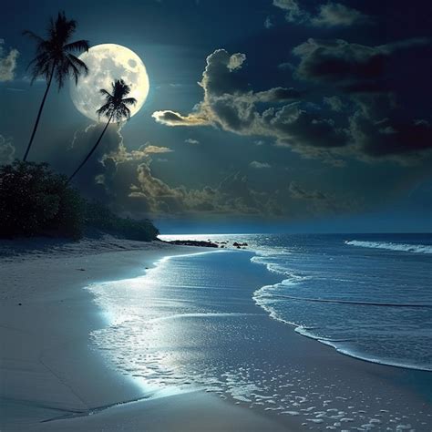 Moonlight Romantic Environment At The Beach Premium Ai Generated Image