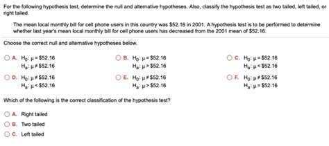 Solved For The Following Hypothesis Test Determine The Null And