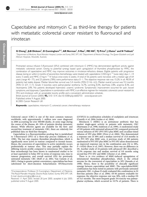 Pdf Capecitabine And Mitomycin C As Third Line Therapy For Patients With Metastatic Colorectal