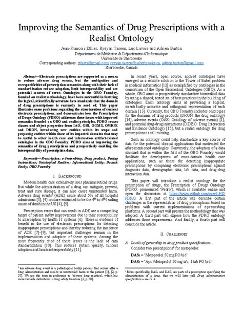Improving The Semantics Of Drug Prescriptions With A Realist Ontology Improving The Semantics