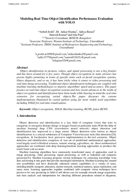 Pdf Modeling Real Time Object Identification Performance Evaluation With Yolo Aditya Raturi