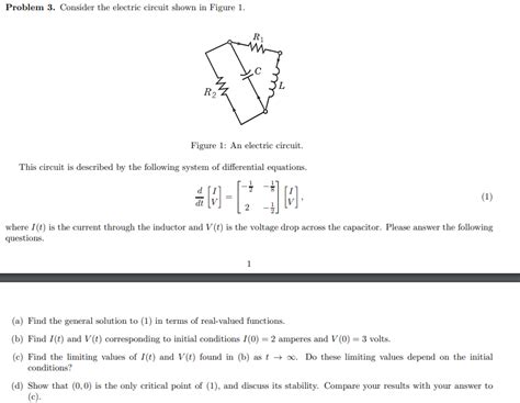 Solved Problem Consider The Electric Circuit Shown In Chegg