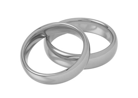 두 개의 화이트 골드 백금 또는 은색 결혼 반지 3d 그림 프리미엄 사진