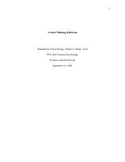 Critical Thinking Reflection Docx Critical Thinking Reflection Department Of Psychology