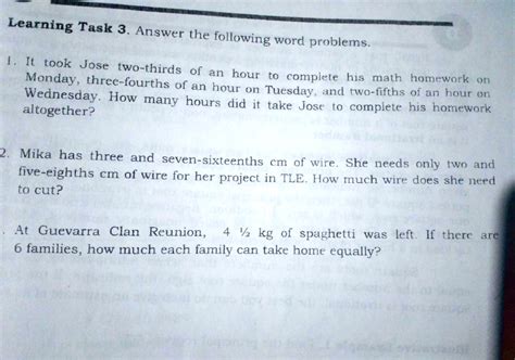 solved learning task 3 answer the following word problems it took