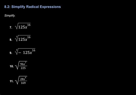 Solved 8 2 Simplify Radical Expressions Simplify 7 125x16 Chegg Com