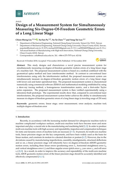 Pdf Design Of A Measurement System For Simultaneously Measuring Six Degree Of Freedom