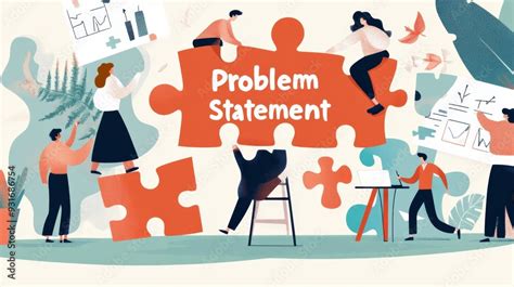 Individuals Collaborating On Problem Solving With Large Puzzle Pieces Labeled Problem Statement