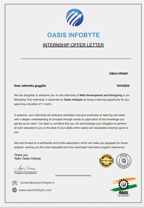 Hello Connections Im Very Happy To Share That My Internship Offer