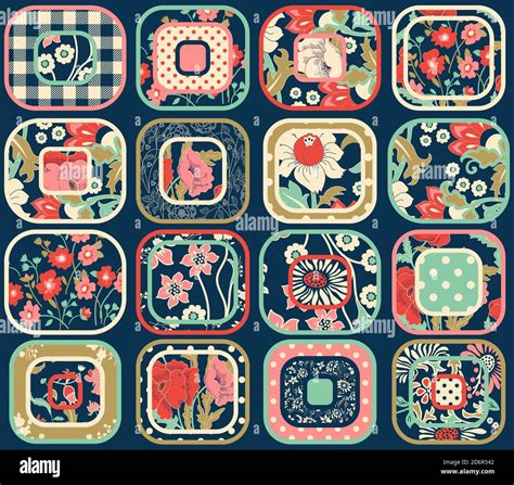 Seamless Abstract Colorful Patchwork Pattern From Flowers In Folk Style
