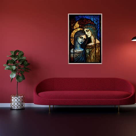 Sappho And Her Lover Art Print Stained Glass Style Sapphic Art Print Lesbian Art Sappho Print