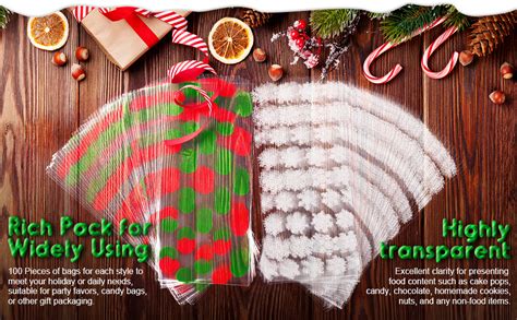 Boao 100 Pcs Christmas Cellophane Treat Bags Christmas