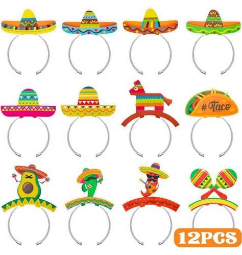 솜브레로 파티 모자 멕시코 머리띠 다채로운 판지 Cinco De Mayo Fiesta 티몬