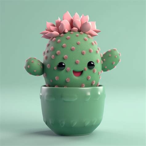 Premium Ai Image Cute Cactus 3d Render
