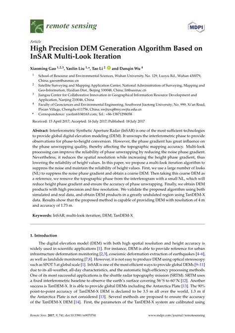 Pdf High Precision Dem Generation Algorithm Based On Insar Multi Look Iteration