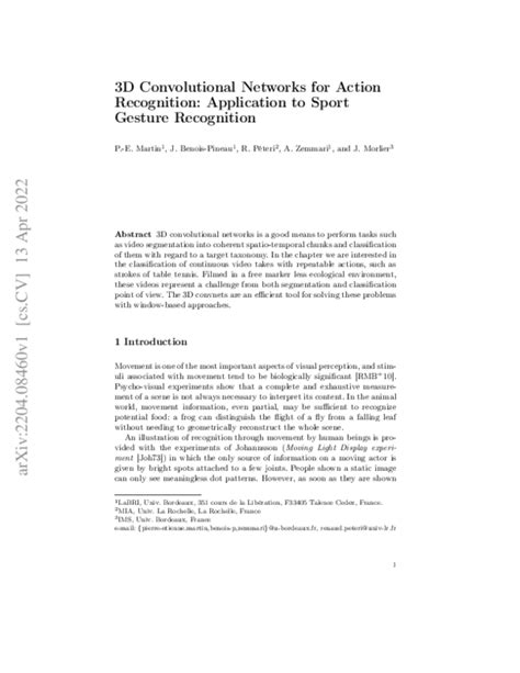 Pdf 3d Convolutional Networks For Action Recognition Application To