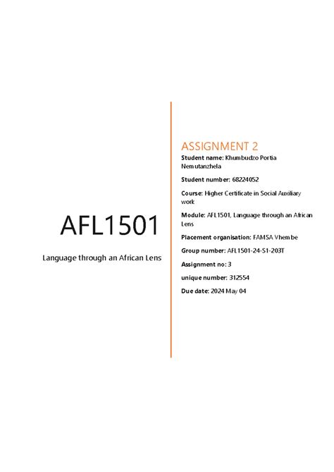 AFL1501 Assignment 2 Complete Marked 90 AFL Language Through An African Lens ASSIGNMENT 2
