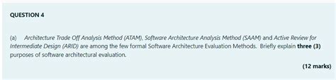 Solved Question 4 A Architecture Trade Off Analysis Method