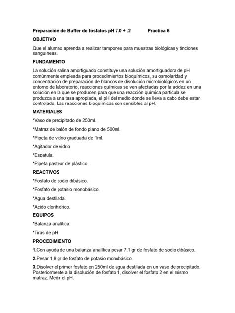 Preparación De Buffer De Fosfatos Ph 7 Pdf Cocina Comidas Y Vino
